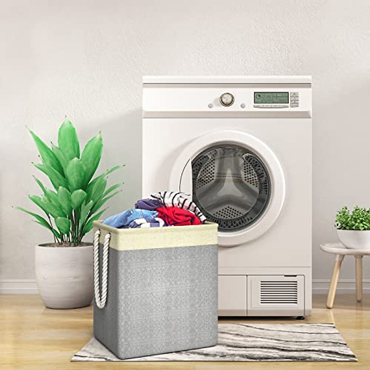 Laundry Basket,2-Pack Collapsible Linen Laundry Hampers,Tall Laundry Baskets,Dirty Clothes Hamper Laundry Organizer with Handles Laundry Bins for Bathroom Bedroom Dorm Toy Storage-grey