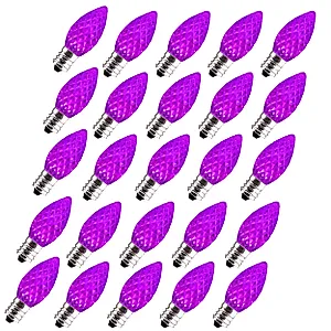 25 Pack Replacement c7 LED Halloween Light Bulbs Shatterproof C7 Led Light Bulbs 1W Mini Bulb Candelabra E12 Base Decor Purple Light Bulbs, String Lights, Window Candle Indoor Outdoor