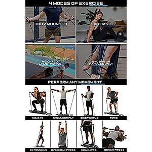 EVO Gym - Portable Home Gym Strength Training Equipment, At Home Gym | All in One Gym - 6 Resistance Bands, Base Holds Gym Bar & Handles for Travel | Portable Gym & Home Exercise Equipment | 120LBS