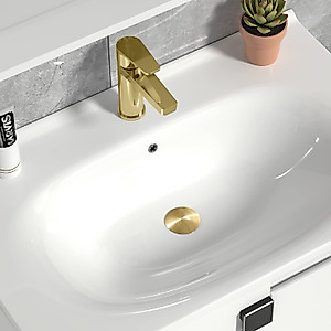 SINGSUO Pop Up Drain Stopper for Bathroom Sink, Pop Up Sink Drain with Detachable Basket Stopper, Basin Pop-up Drain Filter, Vessel Sink Drain Assembly (Brushed Gold)