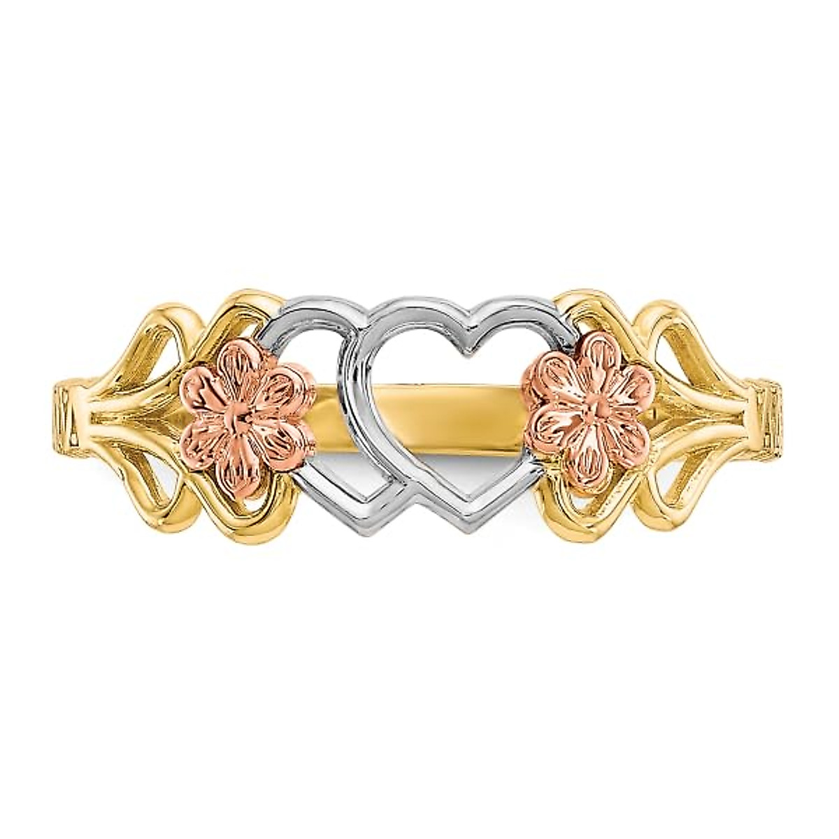 IceCarats 10K Two Tone Gold White Double Heart Love Ring Size 7