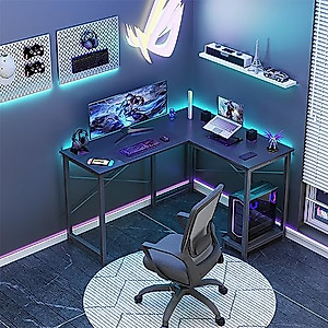Sweetcrispy Computer Desk - L Shaped Gaming Desk, Corner Desks PC Desk Table with CPU Stand Side Bag for Home Office Dorm Sturdy Writing Workstation, Black, 50 Inch