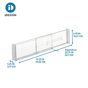iDesign Plastic Adjustable Deep Drawer Divider, Kitchen, Dresser, Desk, Bathroom and More, The Linus Collection – Set of 4, Expandable 13.25” – 20.75”, Clear