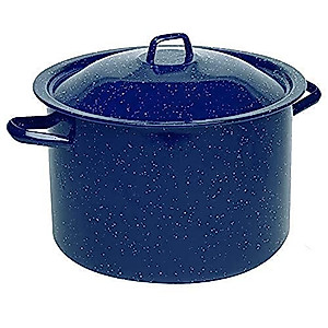 IMUSA USA 4-Quart Blue Speckled Enamel Stock Pot with Lid