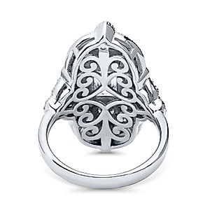 BERRICLE Sterling Silver Art Deco Cubic Zirconia CZ Statement Milgrain Cocktail Fashion Ring for Women, Rhodium Plated Size 5