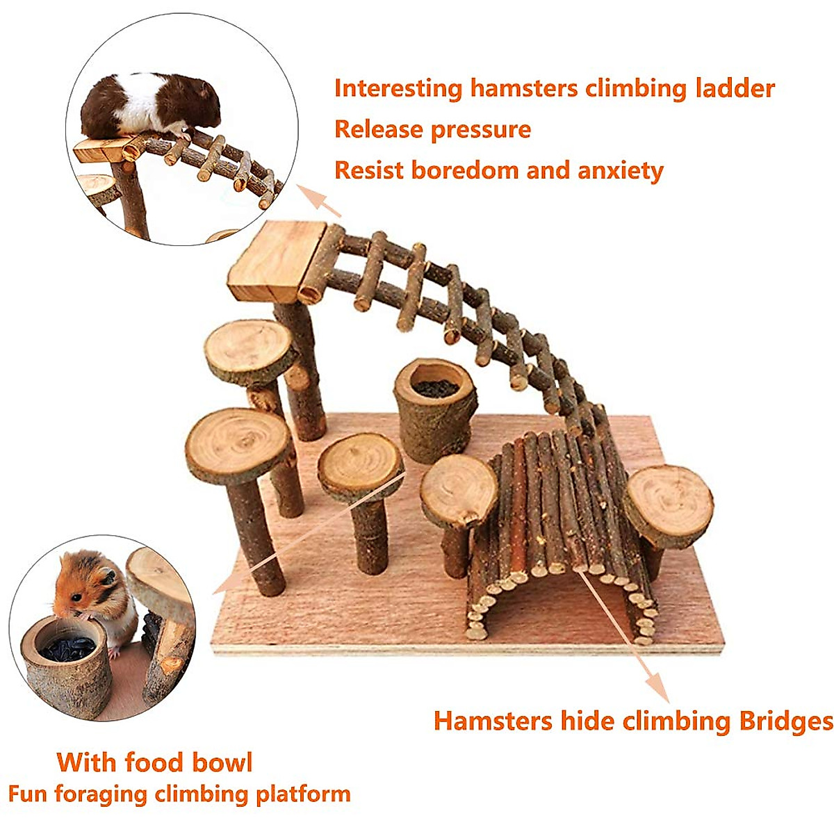 Wooden Hamster Bridge, Small Animals Climbing Ladder Activity Set Platform Ramps Playground Toys for Mouse Dwarf Hamster Gerbil Rat Sugar Glider Syrian Hamster