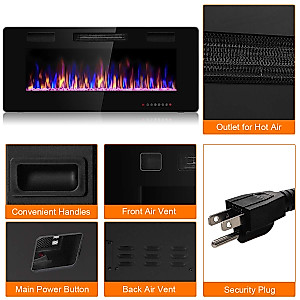 Tangkula 42 Inches Recessed Electric Fireplace, in-Wall & Wall Mounted Electric Heater with Adjustable Flame Color & Speed, Remote Control, Touch Screen, 750-1500W (42 Inches)