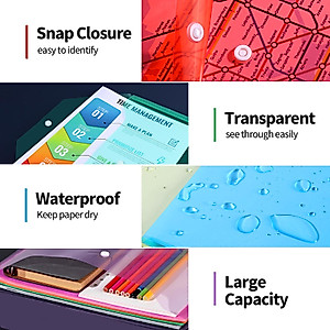 12 Pack Plastic Envelopes Poly Envelopes, LEOBRO A4 Clear File Bags Document Folders Document Organizers with Snap Button for Document Stationery Tools Organization, in 6 Assorted Colors