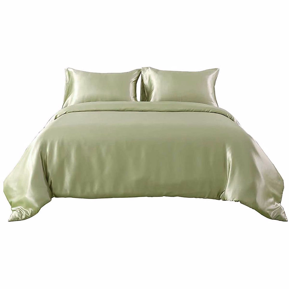 Opulence Bedding Silk Satin Duvet Cover Set Sage California King 3 Piece (Duvet Cover + 2 Pillowcases) Comforter Cover California King Size Zipper Closure