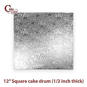 Cakebon Cake Drums Square 12 Inches - (Silver, 1-Pack) - Sturdy 1/2 Inch Thick - Fully Wrapped Edges