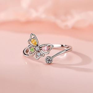 To My Daughter Fidget Ring Silver Cute Butterfly Open Rings for Women Adjustable Teen Girl Rings Eternal Ring for Best Friends Small And Delicate Fashion Rings…