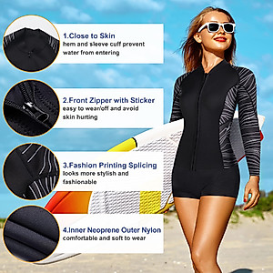CtriLady Wetsuit Top Women Wetsuit Long Sleeve Jacket, Neoprene 1.5mm High-Necked Wetsuits with Front Zipper for Swimming Diving Surfing Boating Kayaking Snorkeling (Black 2, Large)