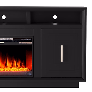 Bridgevine Home Sunset Fireplace TV Stand 83 inches, Accommodates TVs up to 95 inches, Fully Assembled, Poplar Solid Wood, Black Finish