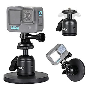 HSU Magnetic Camera Mount Base Kit with Mini Ball Head for GoPro, with Aluminum 1/4"-20 GoPro Tripod Mount Compatible with GoPro Hero 11/10/9/8/7/6/5 Insta360/ Osmo Action/DSLR Camera (3.5” Base)