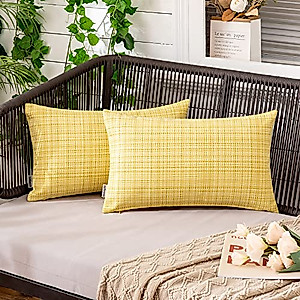 MIULEE Outdoor Waterproof Throw Pillow Covers Decorative Farmhouse Water Resistant Cushion Covers for Tent Patio Garden Couch Sofa Pack of 2, 12x20 Inch Yellow