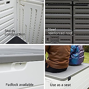 Mrosaa 85 Gallon Resin Deck Storage Box, Lockable Outdoor Storage Box Waterproof for Garden Tool,Pool Accessories, and Outdoor Cushion Storage, Light Beige