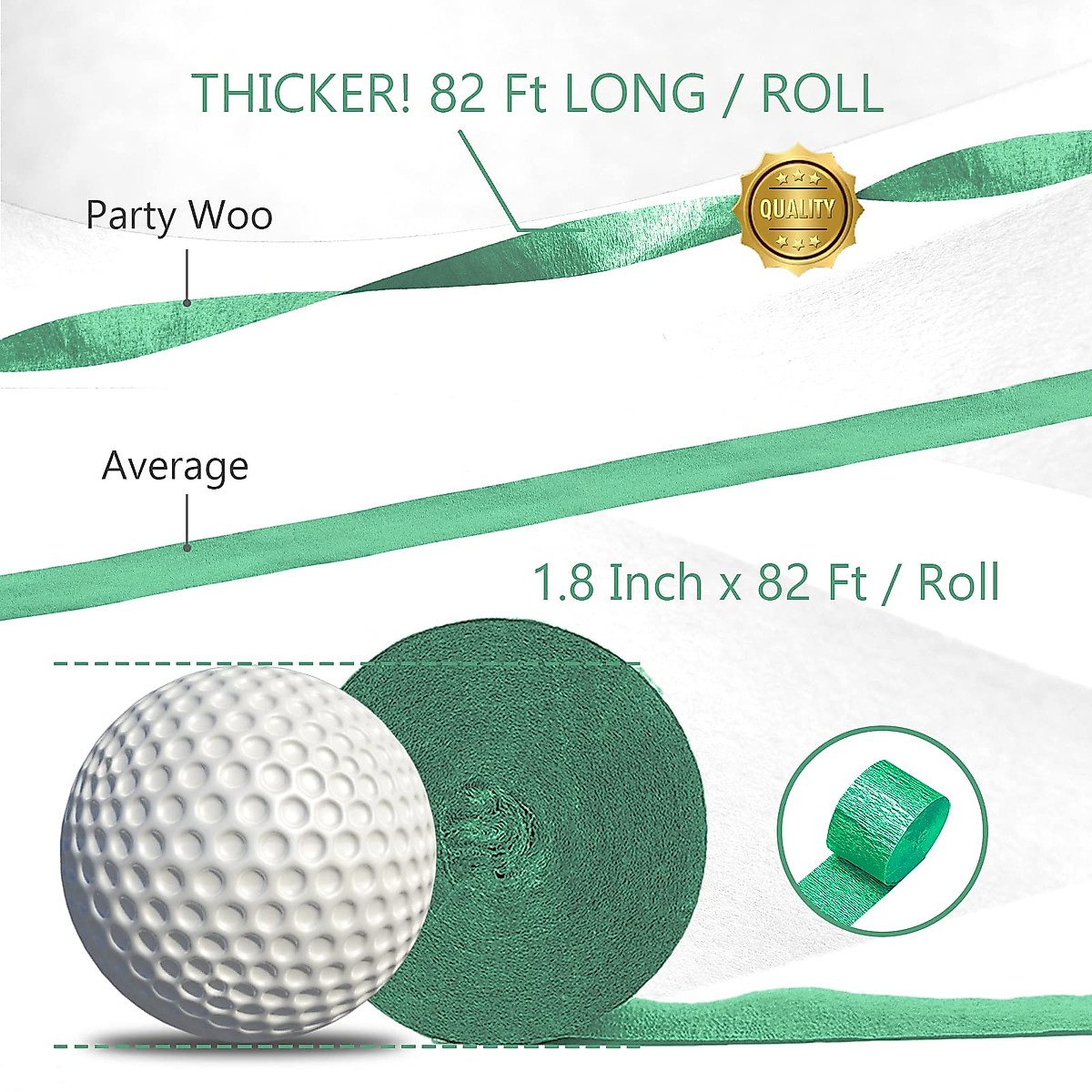 PartyWoo Crepe Paper Streamers 4 Rolls 328ft, Pack of Sage Green and Ivory Crepe Paper for Party Decorations, Wedding Decoration, Birthday Decorations, Baby Shower Decorations (1.8 Inch x 82 Ft/Roll)