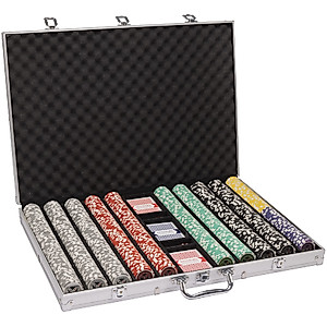 Ultimate Poker Chip Set Aluminum Carry Case - Holo Inlay Heavyweight 14-Gram Casino Quality Poker Chips - with Dice and Playing Cards - Heavy-Duty Protection - Locking Portable Case (1000 ct Rolling)