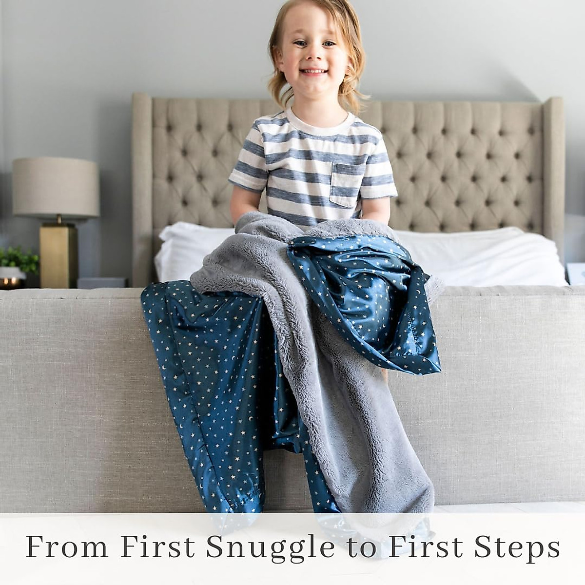 Saranoni Satin Back Receiving Blankets for Babies Super Soft Lush Luxury Baby Blanket (Gray Lush Navy Twinkle Star Satin Back, Receiving Blanket 30" x 40")