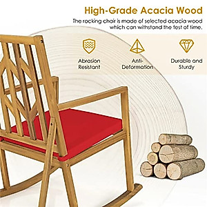 WYFDP Rocking Chair Acacia Wood arm Cushion Sofa Garden red