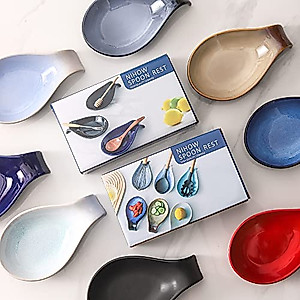 Nihow Ceramic Spoon Rest: 4 Inch Stable Utensil Rest - Heat Resistant Spoon Holder for Kitchen counter/Countertop/Stove Top - Dishwasher Safe - Elegant Blue (1 PC)