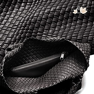 KALIDI Woven Tote Bag, Women Macaron Soft Leather Weave Handbag Purse Wrist Bag Large Capacity Work Shopping Travel Daily