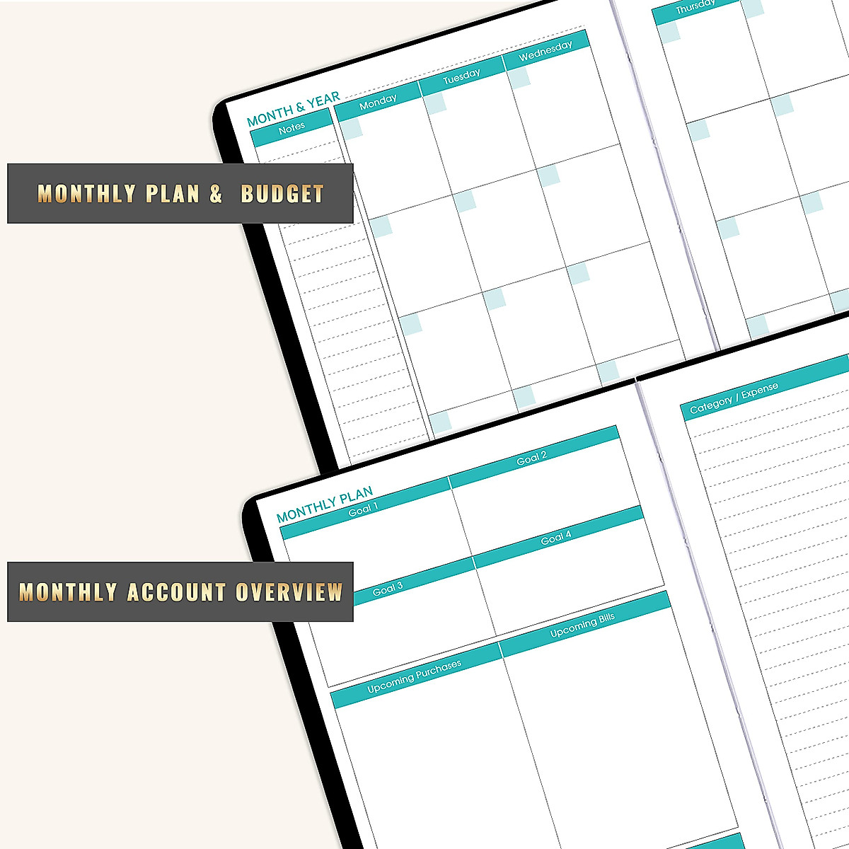 Budget Planner - Monthly Budget Book and Expense Tracker Notebook, Faux Leather Hardcover Financial Organizer, 6.3" x 8.4" Undated Bill Organizer with Pocket + Stickers + Premium Paper - Black