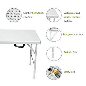 Icoud 4ft Plastic Folding Table Portable Heavy Duty White Dining Table Fold-in-Half for Camp Party Kitchen Indoor Outdoor