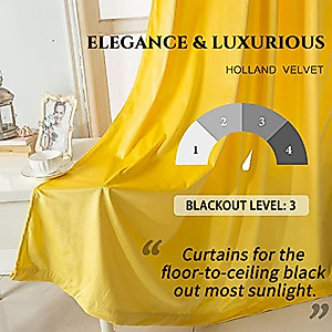 Tony's collection Christmas Yellow Velvet Curtains, Super Soft Room Darkening Insulated Small Window Drapes for Bedroom Living Room Dining Shower Backdrop(34x63 Inch, Yellow, 2 Panels)