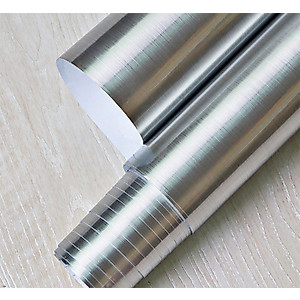 GLOW4U Peel and Stick Brushed Stainless Steel Contact Paper Self Adhesive Vinyl Film Shelf Liner for Covering Backsplash Oven Dishwasher Pantry Appliances (24 x 117, Silver)