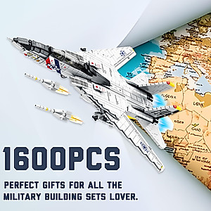 HI-REEKE F-14 Jet Fighter Plane Tomcat Military Building Set for Adult, Army Model Jet Fighter Plane 1:34-1600 PCS