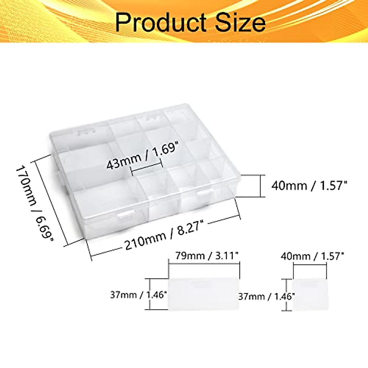 Juvielich Clear Plastic Organizer Box,14 Grids Storage Container Jewelry Box with Adjustable Dividers,for Beads Art DIY Crafts Jewelry Fishing Tackles 8.27"x6.69"x1.57"(LxWxH) 1PCS