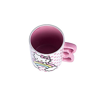 Silver Buffalo Hello Kitty Rainbow Dots Shaped Handle Ceramic Mug, 20 Ounces