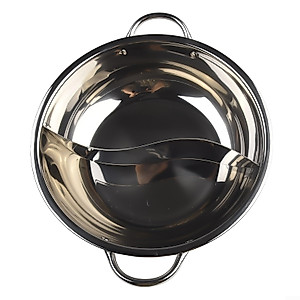 Hot Pot 28cm Stainless Steel Shabu Hot Pot Twin Divided Cookware for Induction Cooktop Gas Stove(28cm)