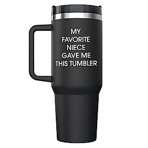 shop4ever My Favorite Niece Gave Me This Tumbler Engraved Insulated Stainless Steel Tumbler with Handle, Lid, and Straw 40 oz. Funny Gift for Aunt or Uncle (Black)