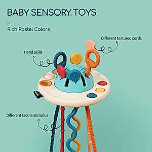 Montessori Toys for 1 Year Old Airplane Travel Essentials Kids Baby Toys 6 to 12 Months Sensory Toys for Toddlers 1-3 Pull String Fine Motor Skill Boy Girl Gifts BPA Free with Food Grade Silicone