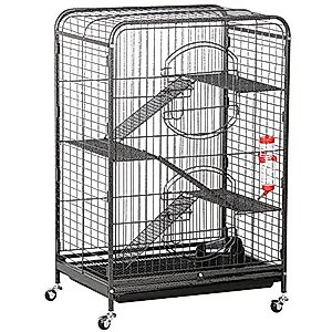 Yaheetech 37-inch Metal Ferret Chinchilla Cage Indoor Outdoor Small Animals Hutch w/ 2 Front Doors/Feeder/Wheels for Squirrel,Black