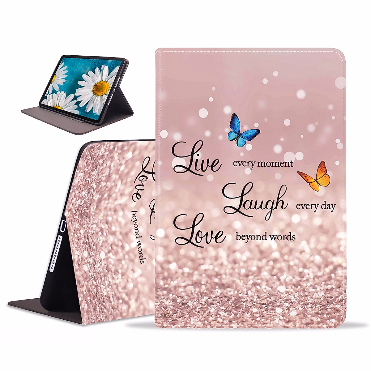 stmedazm Case for Samsung Galaxy Tab A8 10.5 Inch 2022 Tablet [SM-X200/X205/X207], Slim PU Leather Case, Adjustable Stand with Auto Wake/Sleep - Glitter Quote Live Laugh Love
