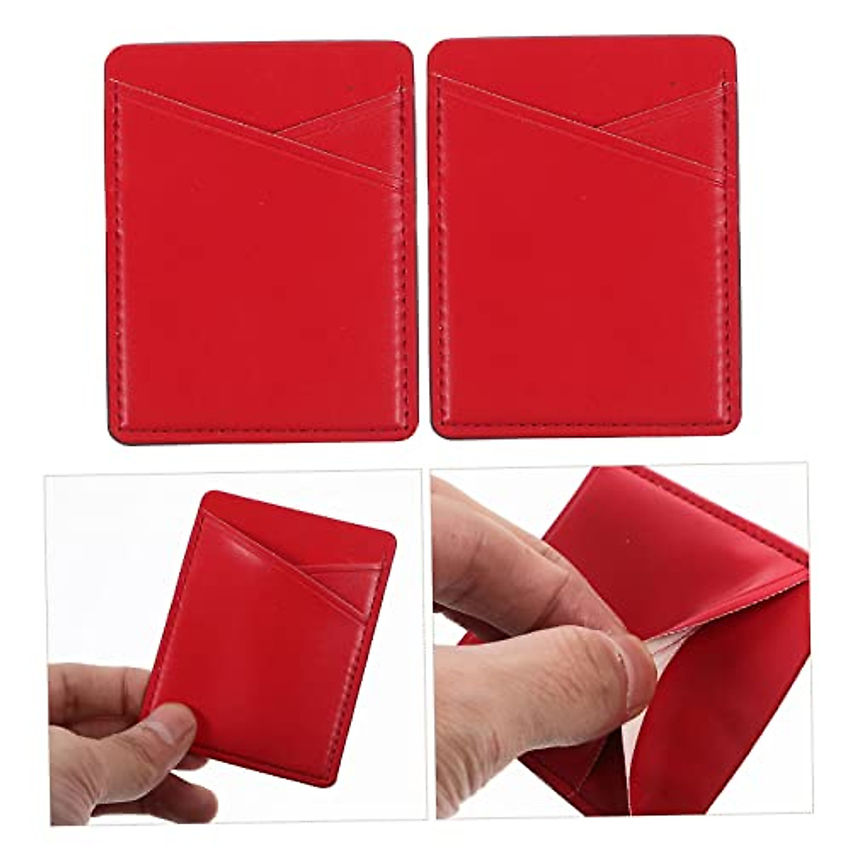 WOONEKY 2pcs Mobile Phone Sticker Card Case Wallet Holder for Phone Card Holder for Back of Phone Card Holder for Phone Case Stick on Bags Elastic Wallet Card Pocket for Phone Documents Red
