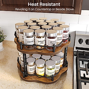 Lazy Susan Spice Rack Organization for Cabinet - Adjustable Height Lazy Turntable Spice Organizer for Countertop Kitchen Pantry Storage, 2 Tier 10 Inch Seasoning Organizer, Black