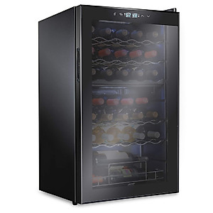 Ivation 33 Bottle Dual Zone Wine Cooler Refrigerator | Large Freestanding Wine Cellar For Red, White, Champagne & Sparkling Wine | 41f - 64f Touch Digital Temperature Control Fridge Glass Door Black