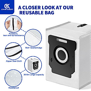 CHIKIXSON Reusable Vacuum Bags for All iRobot Roomba I & S & J Series Clean Base, 3 Pack, Zipper (New Version)