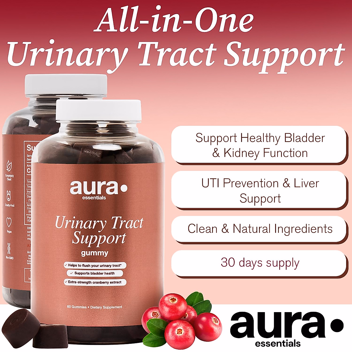 Aura Cranberry Gummies for Women - Urinary Tract Health Support