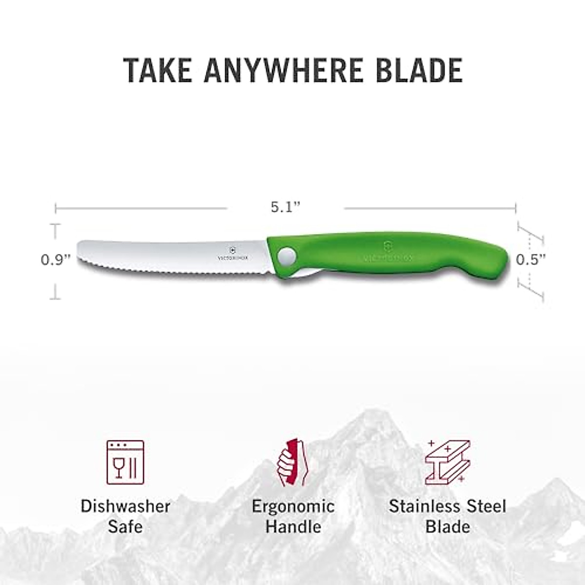 Victorinox Swiss Classic Foldable Paring Knife, Wavy Edge Green 4.3 in