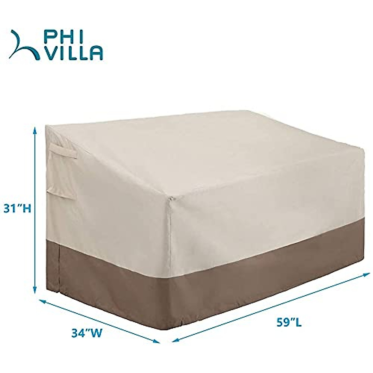 PHI VILLA 59" W x 34" D x31 H Outdoor Loveseat Cover, Heavy Duty Patio Bench Cover Waterproof for Loveseat, Bench, Small