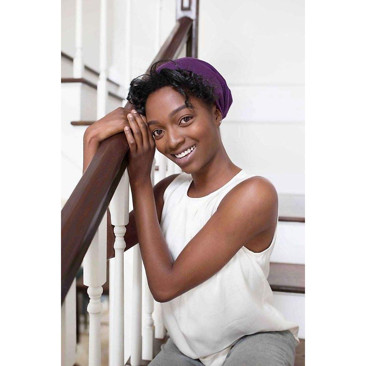 Grace Eleyae GE Sleep Cap | Slap Silky Adjustable Satin Lined Cap Stylish Premium Quality Beanie Hat Head Cover for Curly Hair Women Soft & Smooth One Size Fits All (Purple)