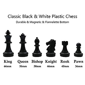 12.5" Magnetic Chess Set with Folding Chess Board Outdoor Travel Portable Chess Set for Adults and Kids, Black & White Color