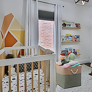 Large Cube Storage Baskets Organizer (10.5" x 10.5" x 11") for Clothes Toys Towel Books, Canvas Fabric Sturdy Collapsible Storage Boxes with Cotton Handles for Closet, Shelves (Green/Brown, 6 Pack)