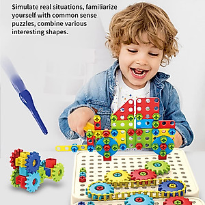 Gears Toys for Kids,Colorful Building Blocks,Tools Box Include Drill for Kids & Drive Belt Gears,Child Development Toys for ​Ages 3