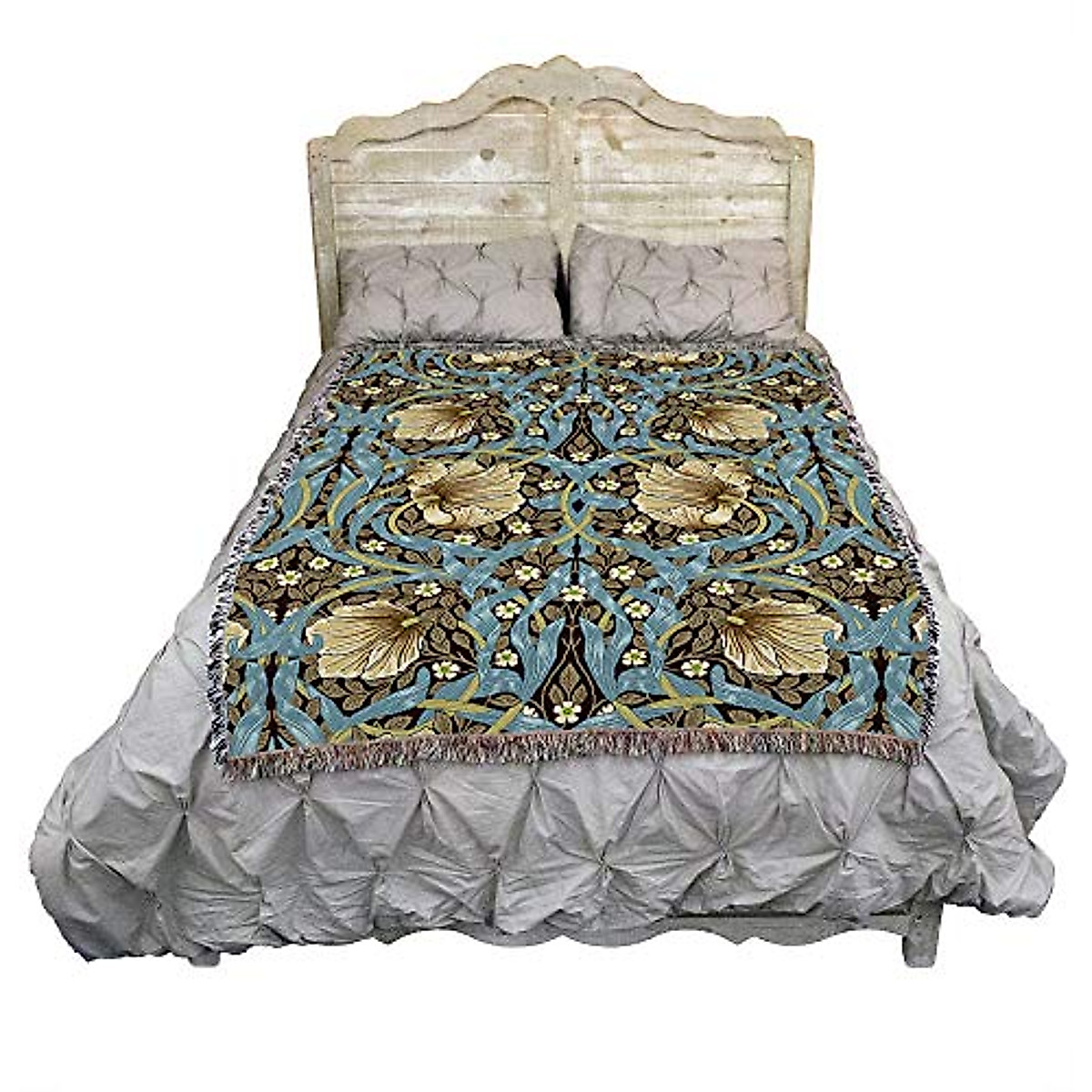 Pure Country Weavers William Morris Pimpernel Vanilla Blanket - Arts & Crafts - Gift Tapestry Throw Woven from Cotton - Made in The USA (72x54)